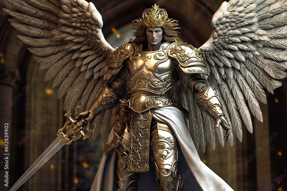 Graphic and biblical representation of the Archangel Michael. AI ...