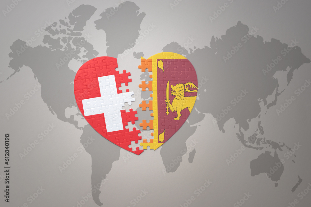 puzzle heart with the national flag of sri lanka and switzerland on a ...