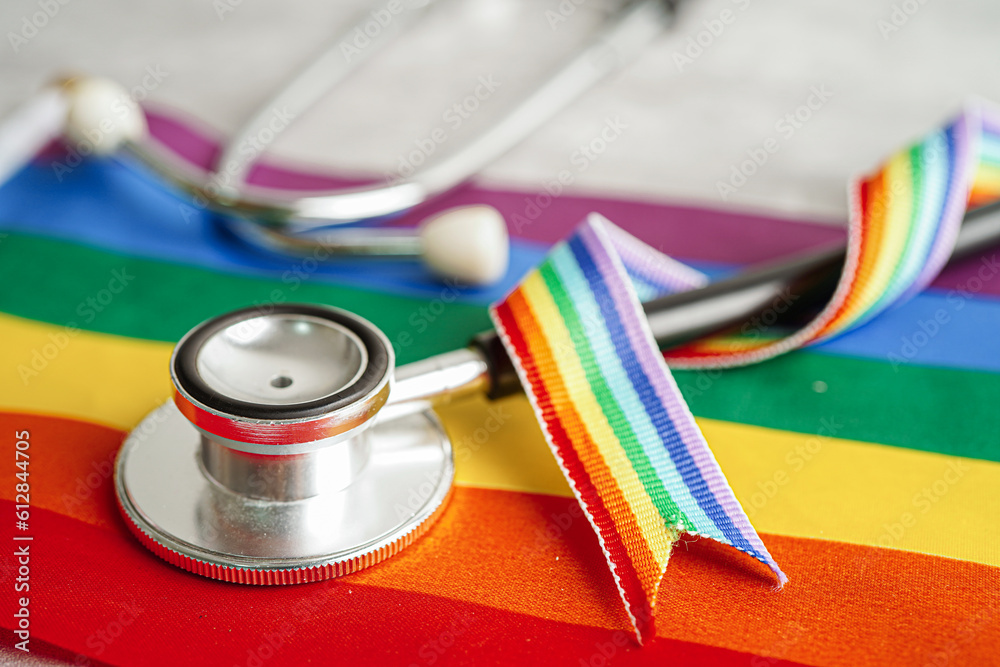 LGBT symbol, Stethoscope with rainbow ribbon, rights and gender ...