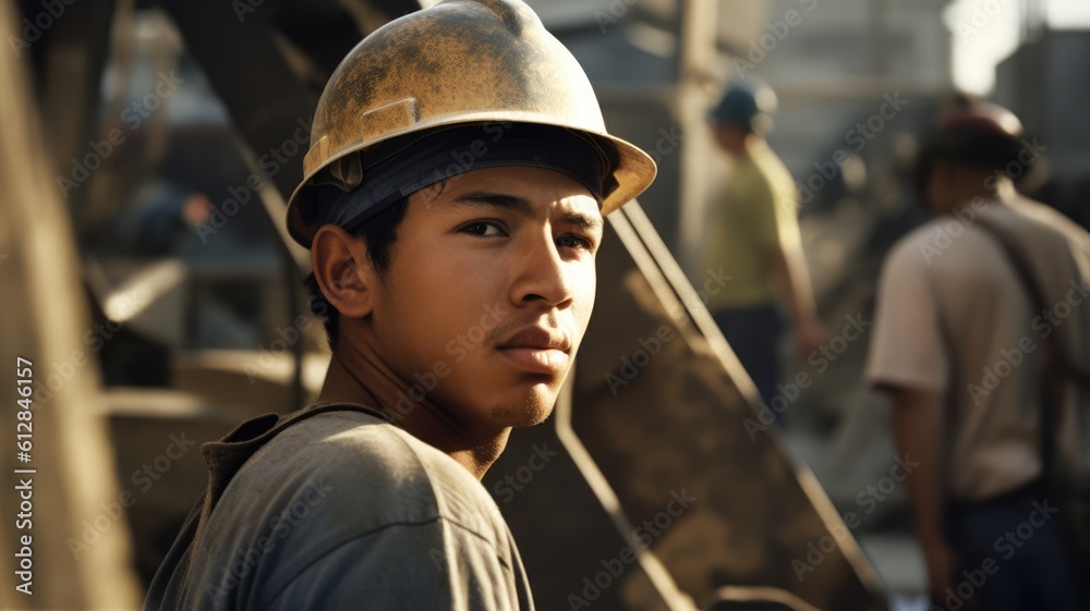 Construction Worker Male Hispanic Young Adult Operating construction ...