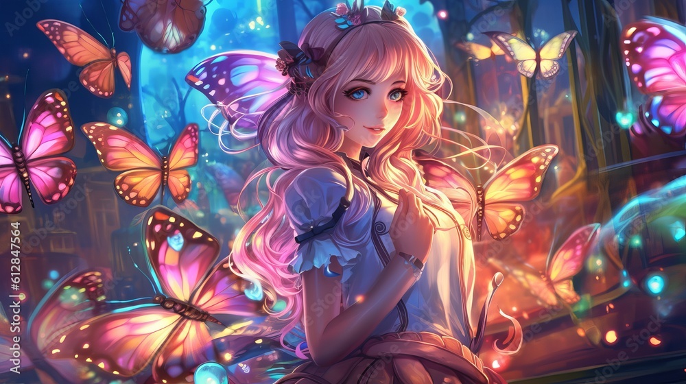 Enchanting Anime Girl: Surreal Fantasy Backgrounds, Fairy Lights, and ...