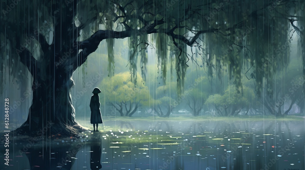 Captivating Anime Wallpaper: Melancholic Scene with Weeping Willow Tree ...