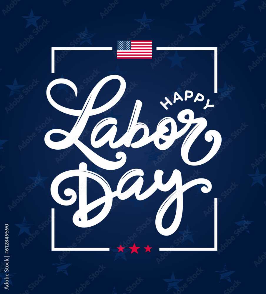Labor day hand lettering, greeting card with USA, american flag, vector ...