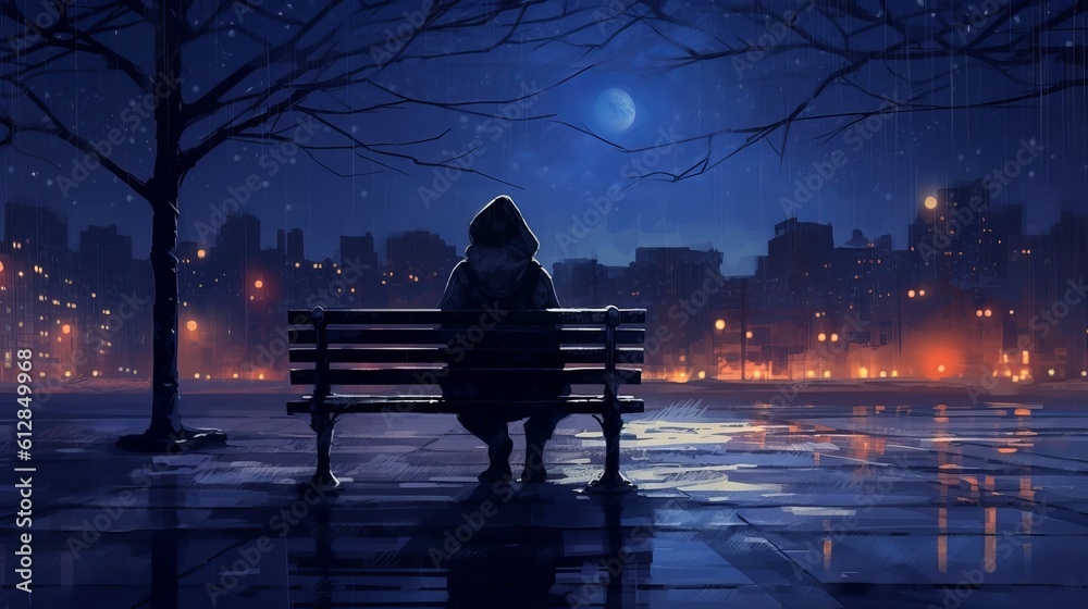 girl sitting on the bench, beautiful night view, Captivating anime HD ...