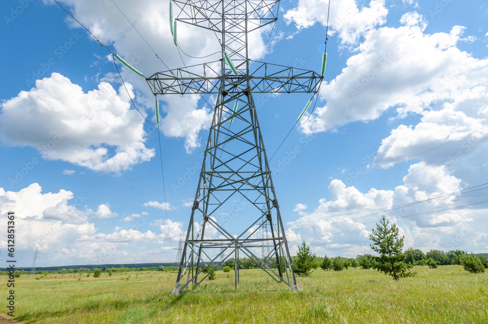 Silhouette of high voltage poles, power tower, electricity pylon, steel ...