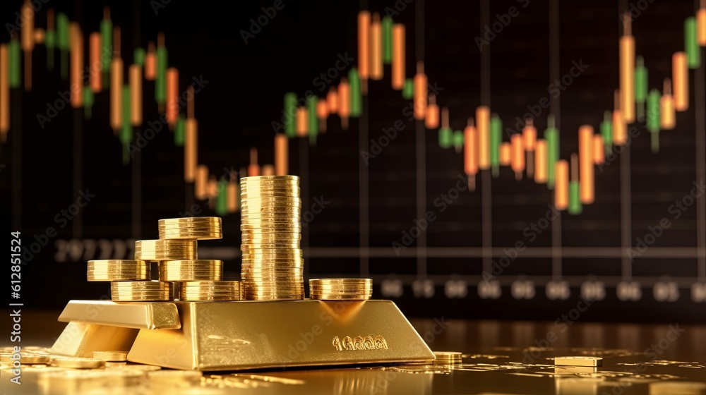 Gold bar stack and investment stock graph business concept on gold ...