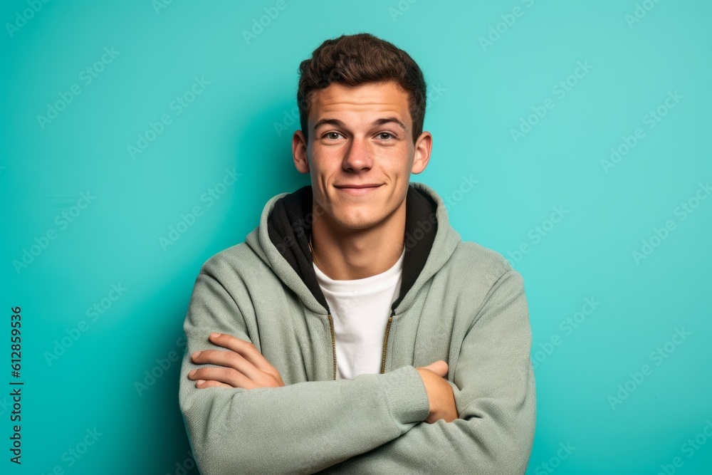 Headshot portrait photography of a satisfied boy in his 20s making a ...