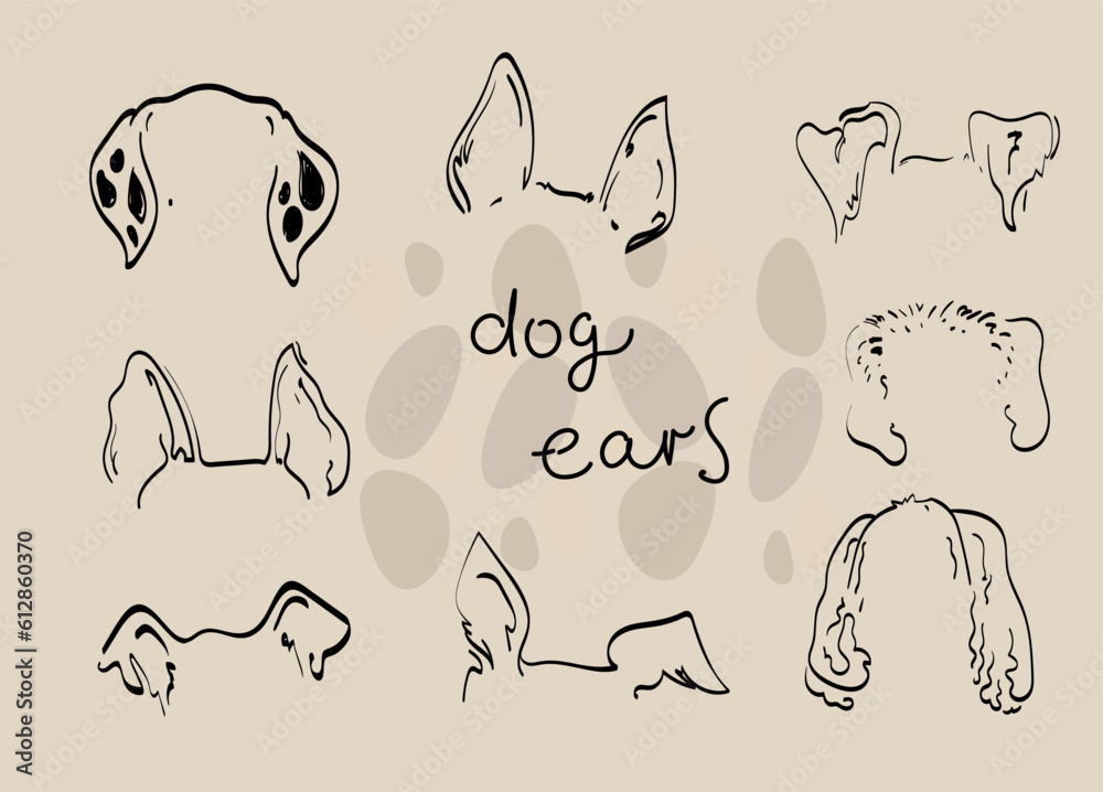 Pet dog Ears tattoo Outline Drawing doodle vector icon illustration ...