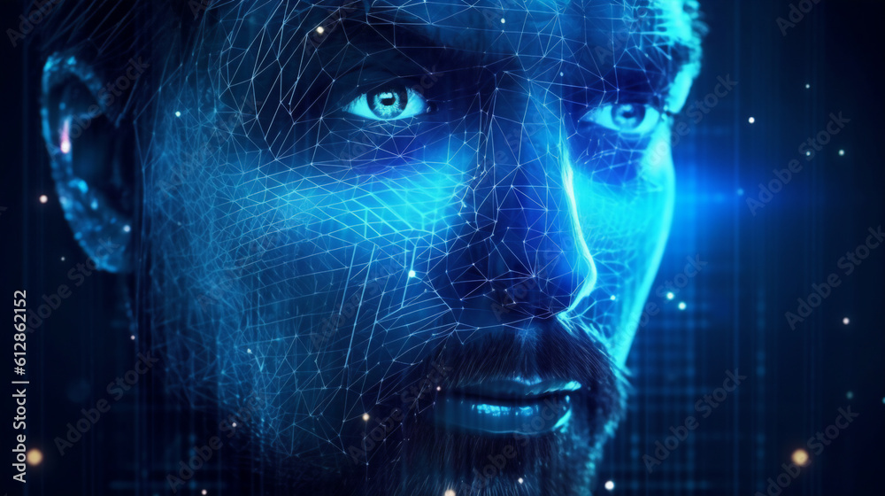 Generative AI - Mesh wireframe of face technology Stock Illustration ...