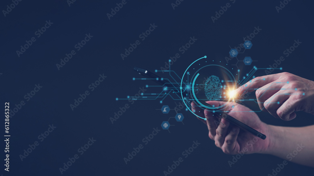 Businessman Scan Fingerprint Biometric Identity And Approval Secure Access Granted By Valid