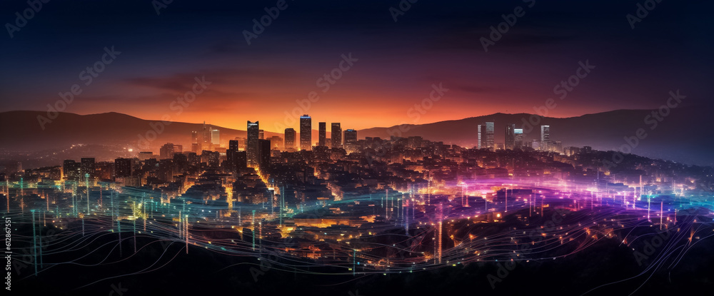 a digital line network and web effect entwined throughout the scene ...