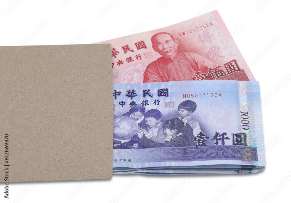 Taiwan dollar banknotes in brown envelop on transparent background (PNG ...