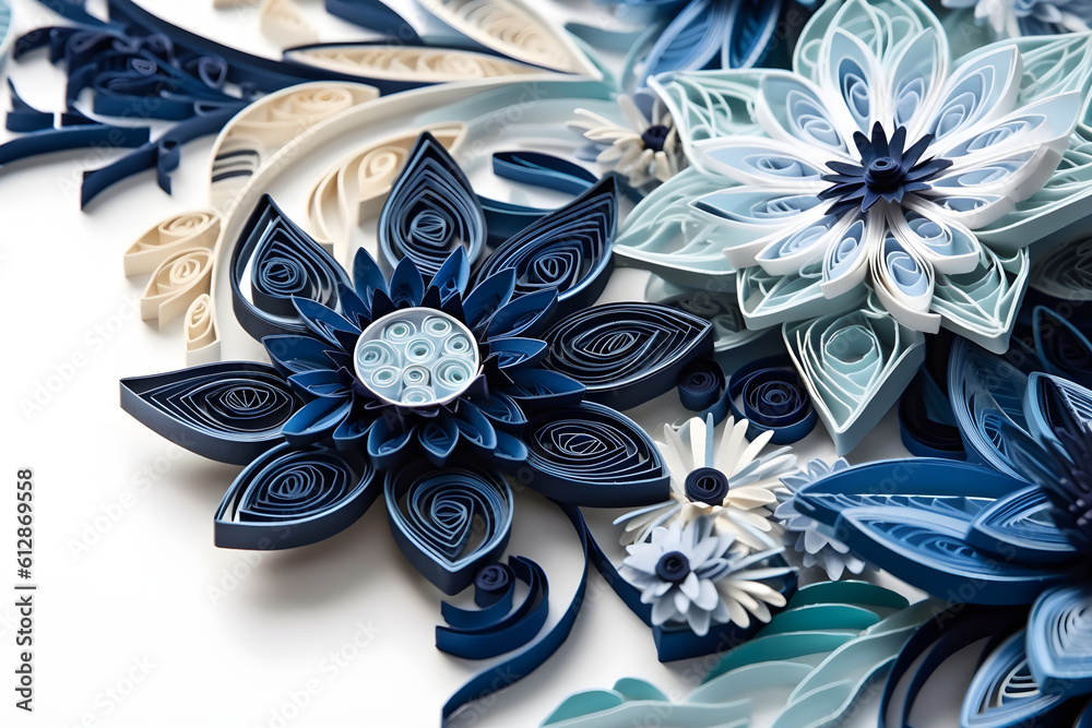 Quilling, paper craft, abstract background, blue. White background ...