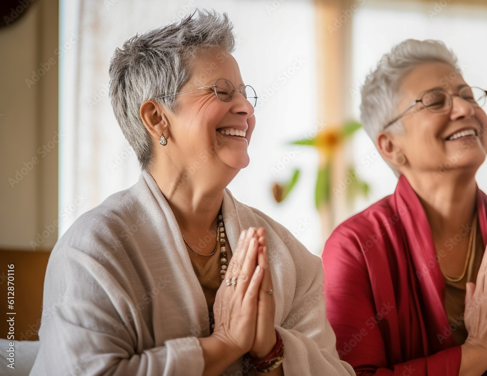 Lovely senior generative ai lesbian couple having practicing ...