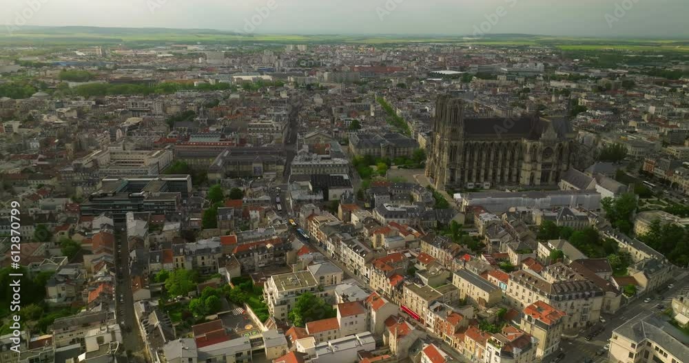 Establishing shot of cathedral Cathedrale Notre-Dame de Reims in ...