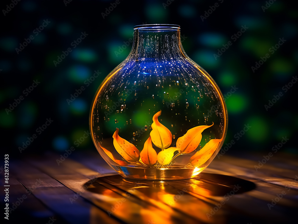 Ellips gourd of a big glowing full water glass vase made glowing lotus ...
