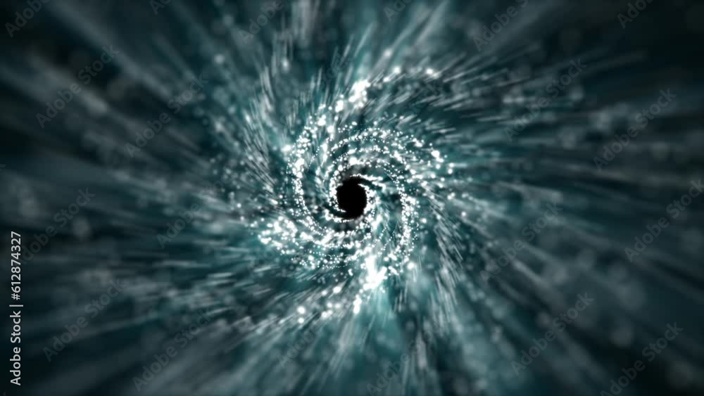 Outer Space sci-fi background. Flying through an icy spiral vortex of ...