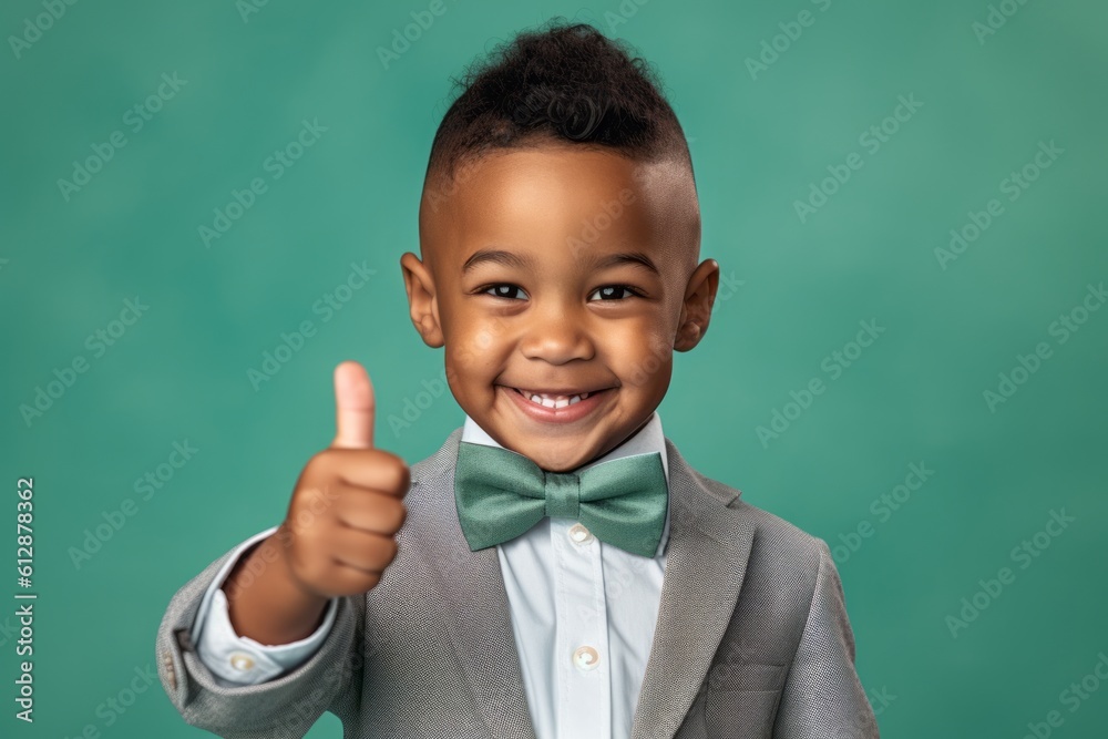 Lifestyle portrait photography of a happy kid male making a formal ...