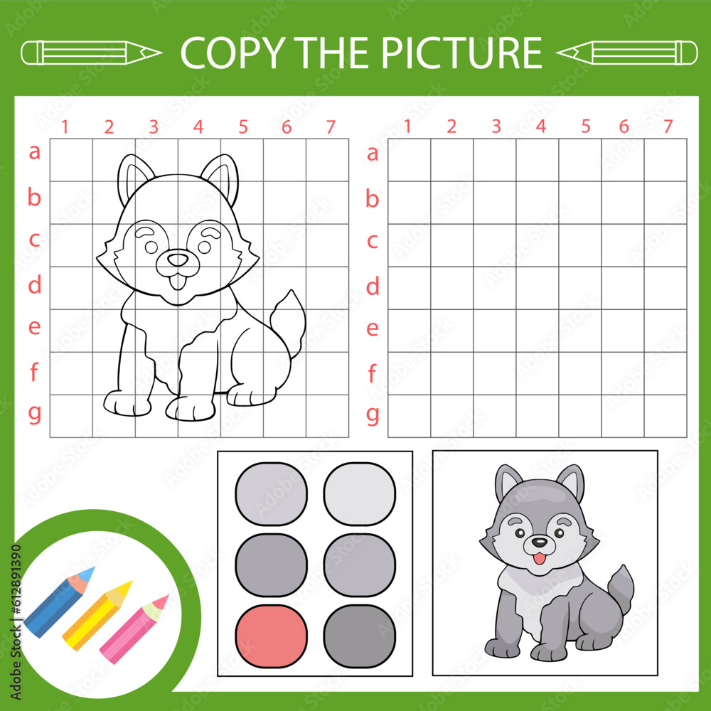 Educational creative game of copy images using a grid. Activity ...