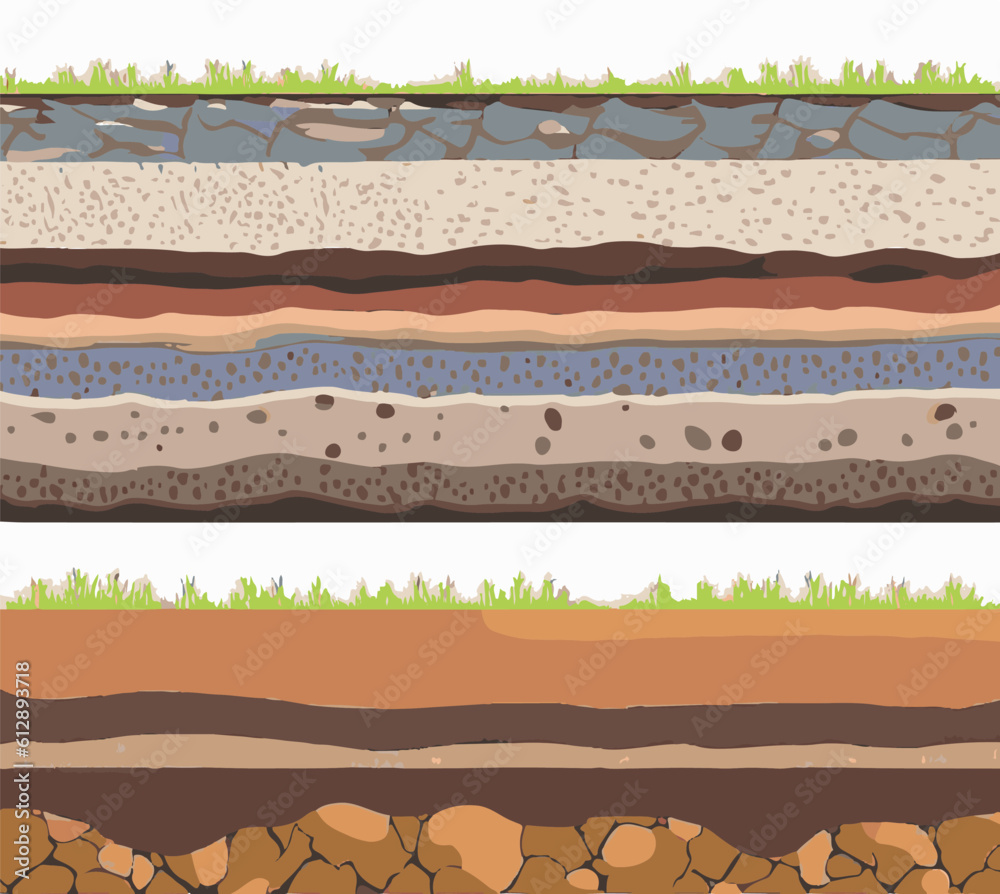 Seamless ground cross sections,layers under earth underground textures ...