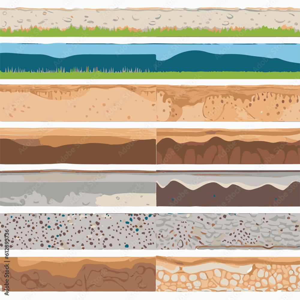 Seamless ground cross sections,layers under earth underground textures ...