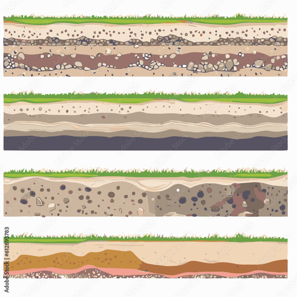 Seamless ground cross sections,layers under earth underground textures ...