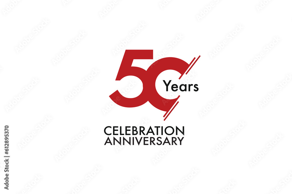 50th, 50 years, 50 year anniversary with red color isolated on white ...