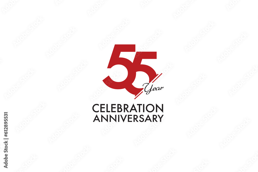 55th, 55 years, 55 year anniversary with red color isolated on white ...