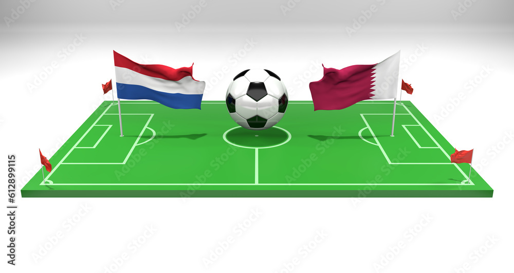 Netherlands vs Qatar soccer Match FIFA World Cup Qatar 2022, soccer field, 3D work and 3D image ...