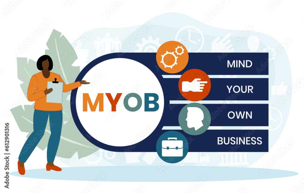 MYOB - Mind Your Own Business acronym. business concept background ...