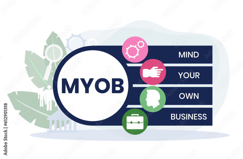 MYOB - Mind Your Own Business acronym. business concept background ...