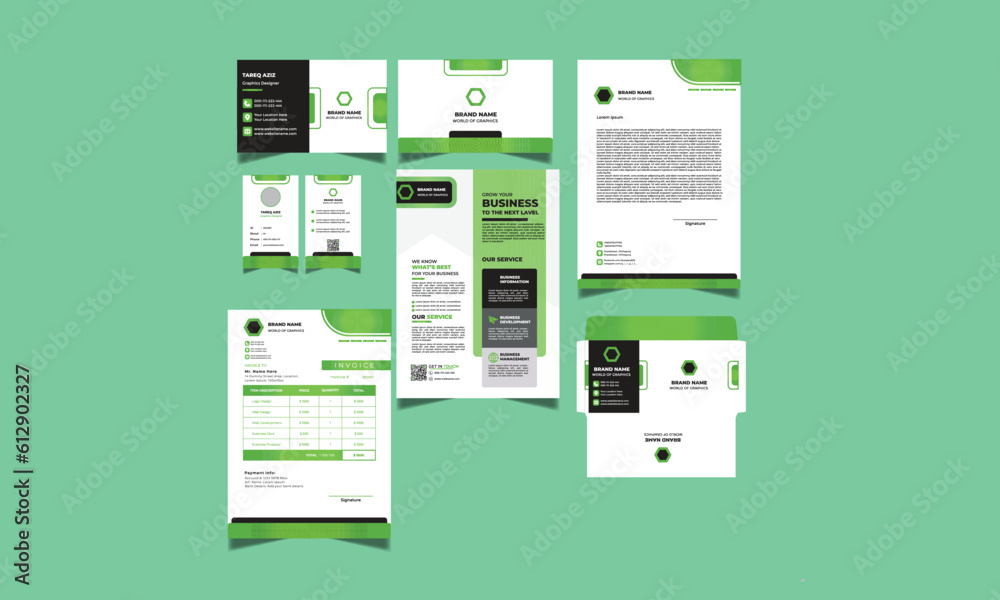 Stationery template design with Business card, ID, letterhead, invoice ...