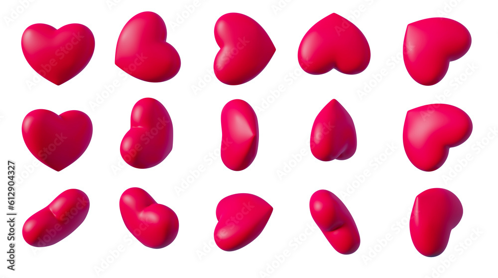 Hearts with Viva Magenta color, Collection with 15 different types ...