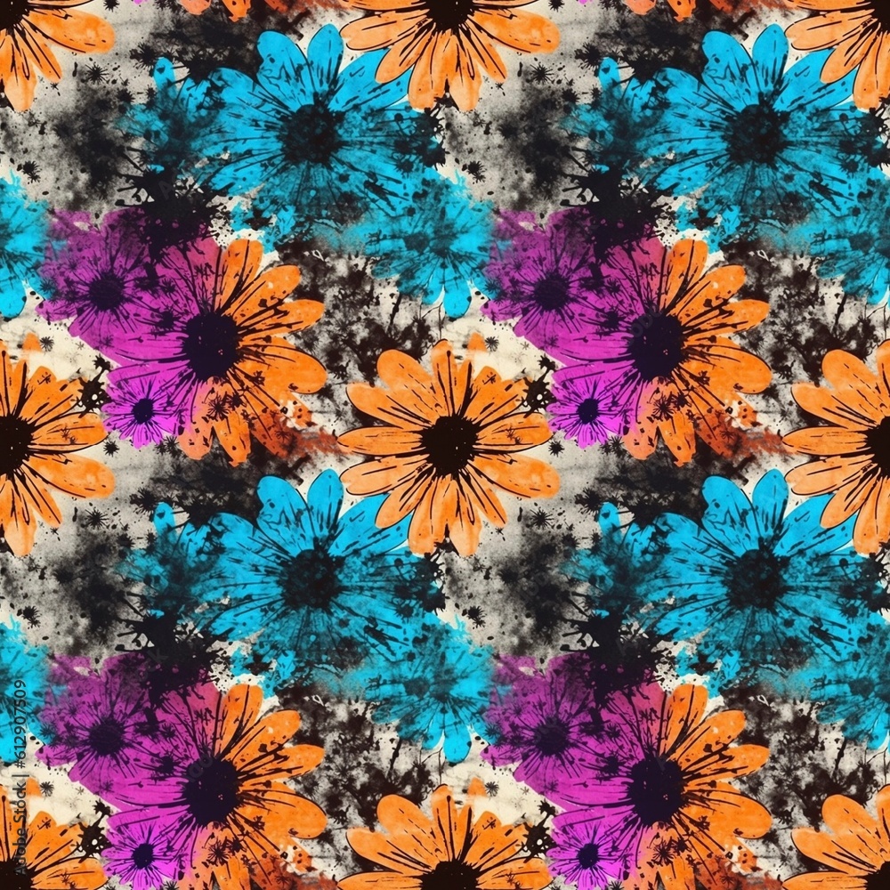 Seamless design.Features Packed floral pattern includes grainy textures ...
