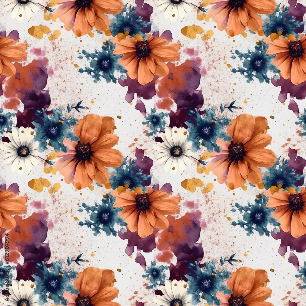 Seamless design.Realistic floral patterns with grainy texture Combine ...
