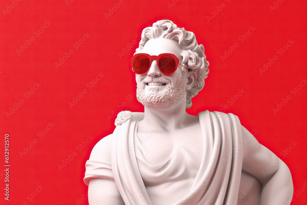 colorful greek god statue smiling, wearing cool sunglasses, ai ...
