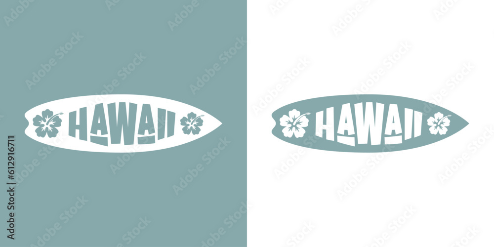 Logo club de surf. Letras palabra Hawaii con letras estilo hawaiano con ...