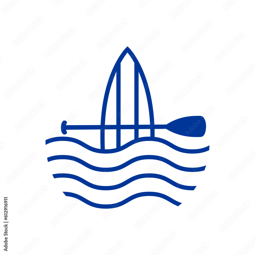 Logo club de paddle surf. Silueta lineal de tabla de paddle surf con ...