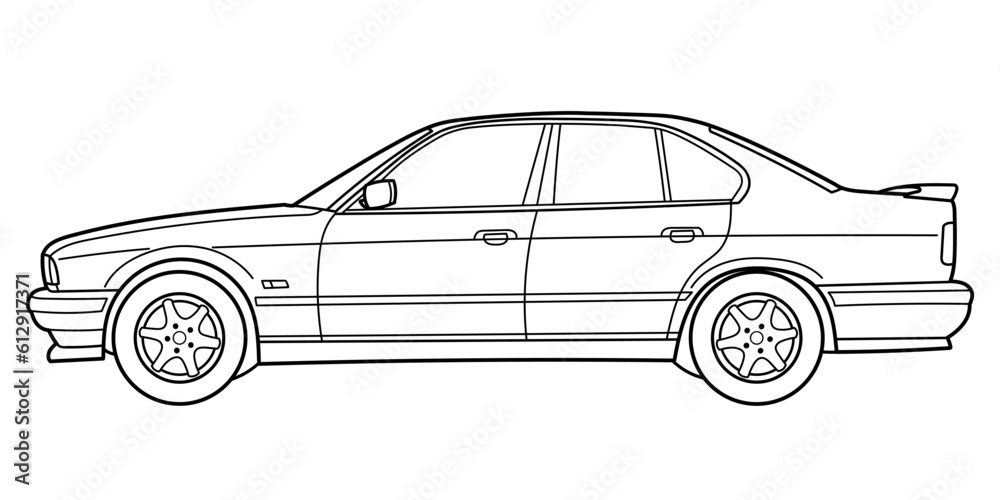 Classic sedan car. Side view shot. Outline doodle vector illustration ...