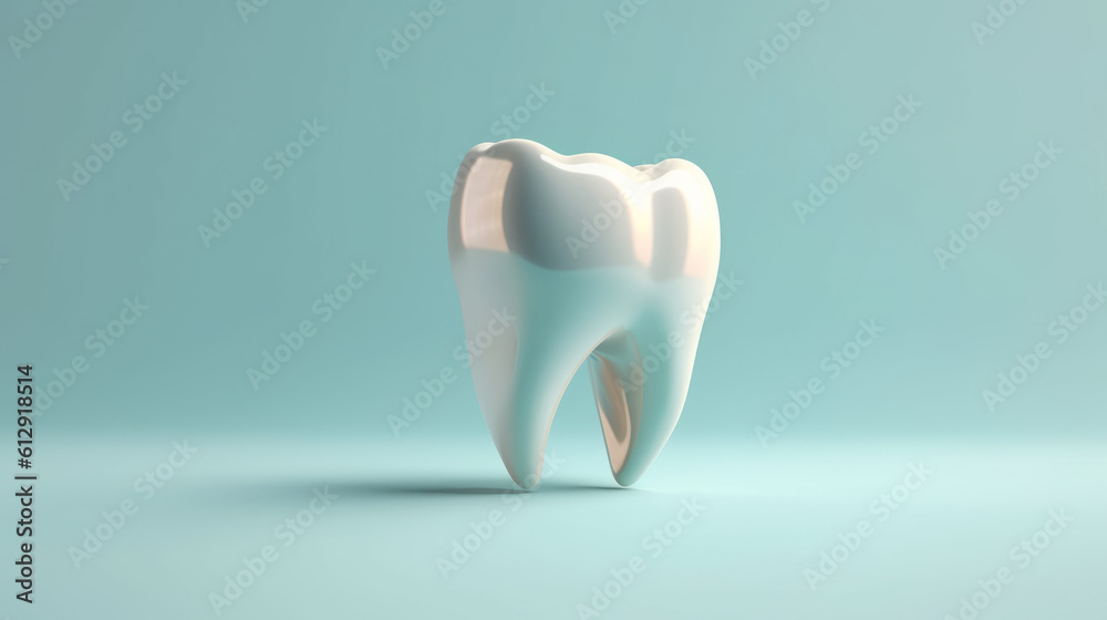 Perfect white tooth on a blue background, dentistry advertisement ...