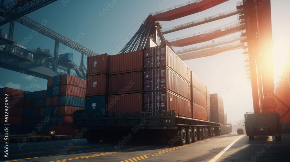 Harbor scene, a vital hub for international trade, busy container ...