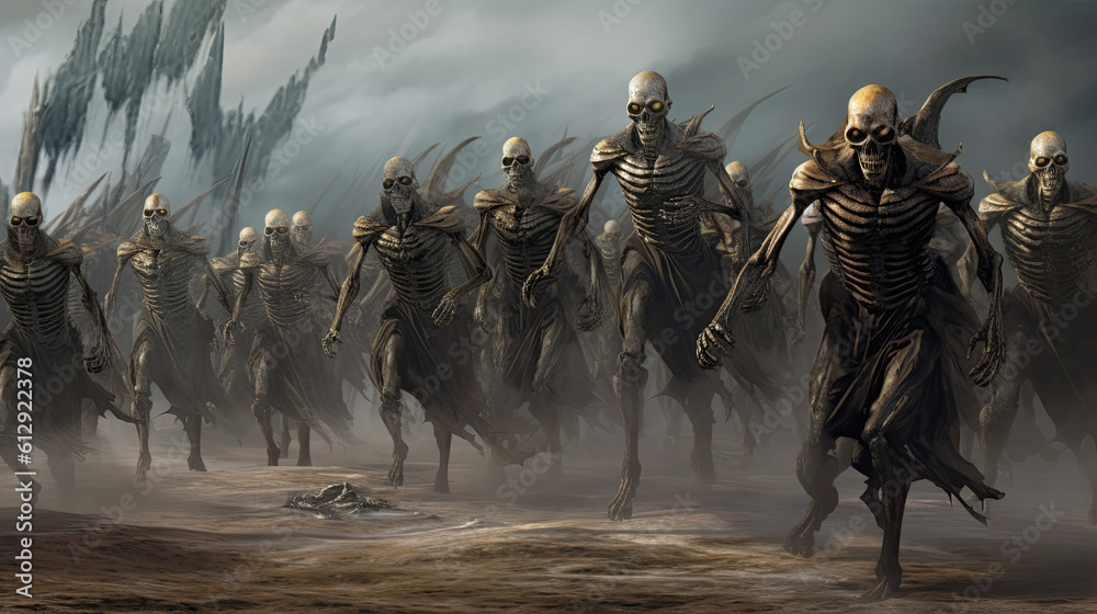 grim dark fantasy necromancer skeleton army - by generative ai Stock ...