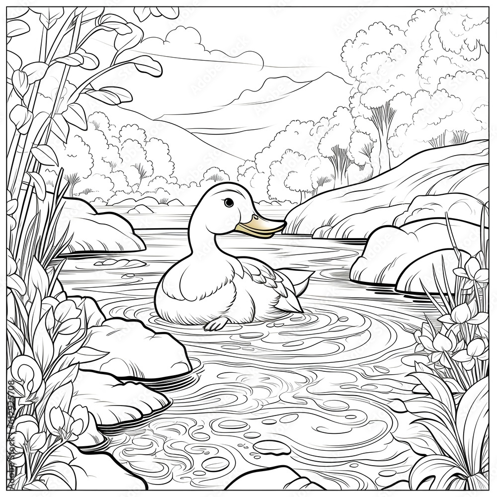 a highly detailed illustration of a cute duck in a cartoon style ...