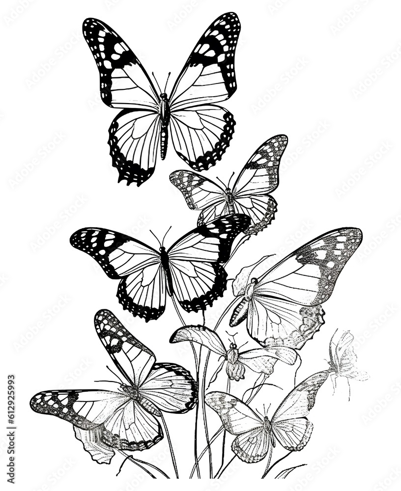 Ink drawing coloring page for children, a beautiful flower, among ... Ink drawing coloring page for children, a beautiful flower, among ...