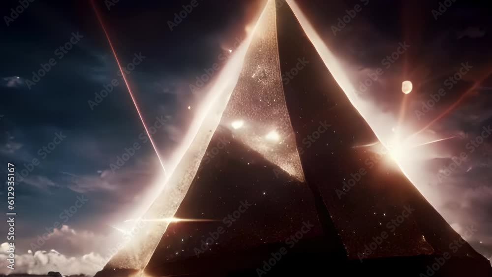 Giant triangle pyramid shape ufo with sun flare Alien invasion concept ...