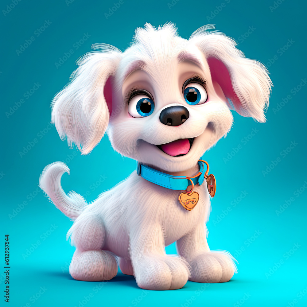 Cartoon character puppy 3d illustration for children. Cute fairytale ...