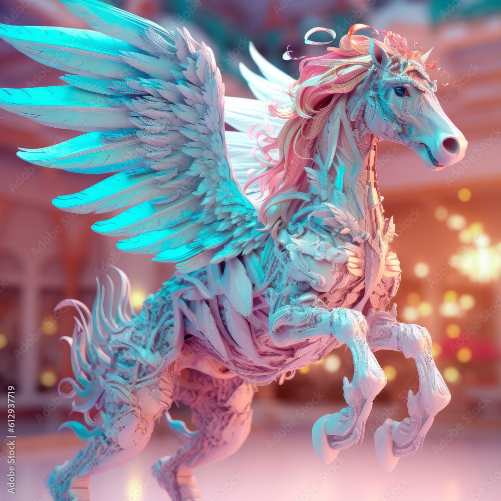 Magic fairy tale character pegasus 3d illustration for children. Magic ...
