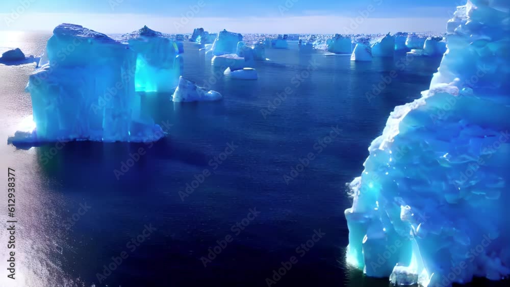 North Pole Landscape with large icebergs Massive ice chunks glaciers in ...