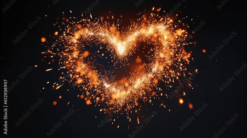 Sparks in the shape of a heart on black background. AI generated. Stock ...