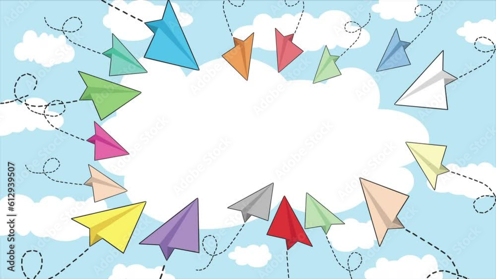 4k Animated colorful paper planes card or banner template Empty cloud ...